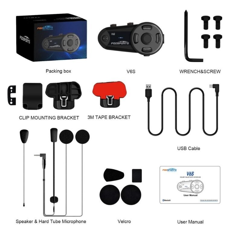 V6S Bluetooth Intercom With Mic 6 Riders Headset - Fodsports